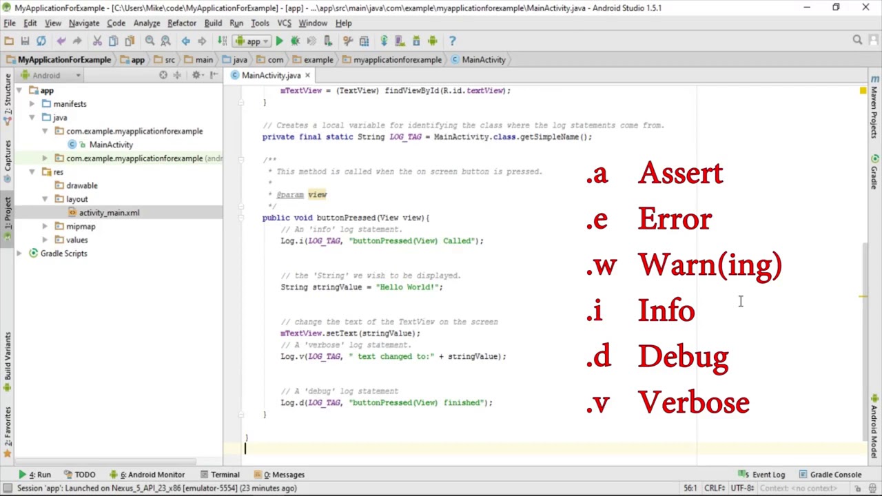 Logging with Logcat - Java for Android