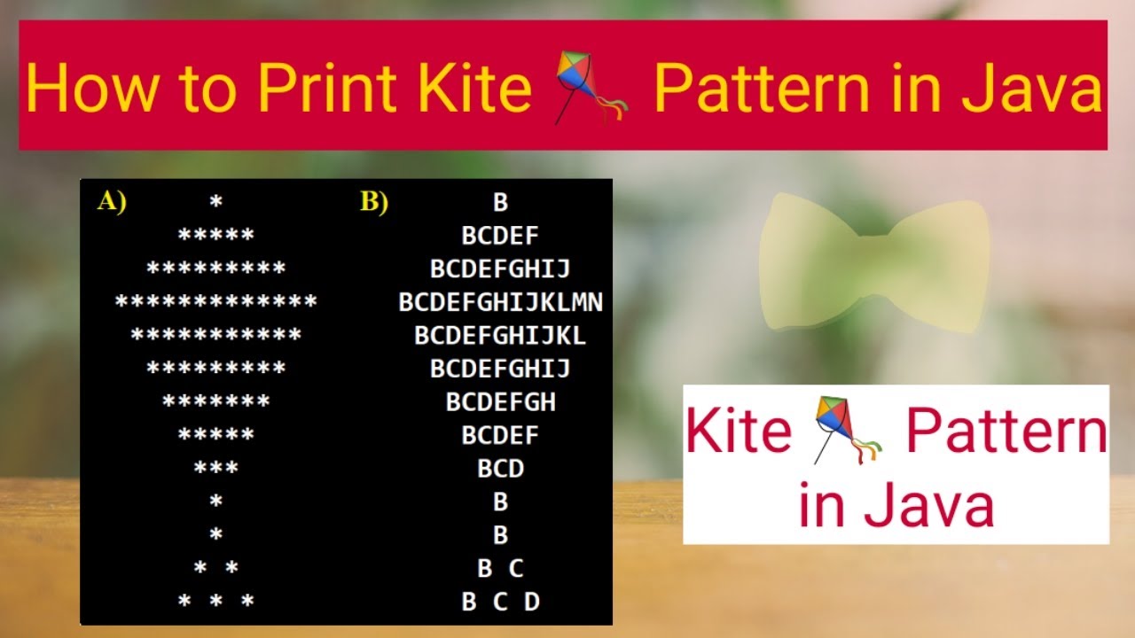 How to Print Kite Pattern in Java | Kite Pattern in Java | Pattern Programs in Java | Pattern | Java