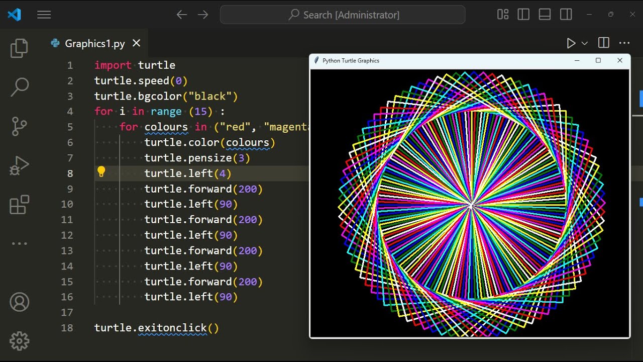 How to Create a Rainbow Spiral Pattern with Python Turtle Graphics | @geekbyte01