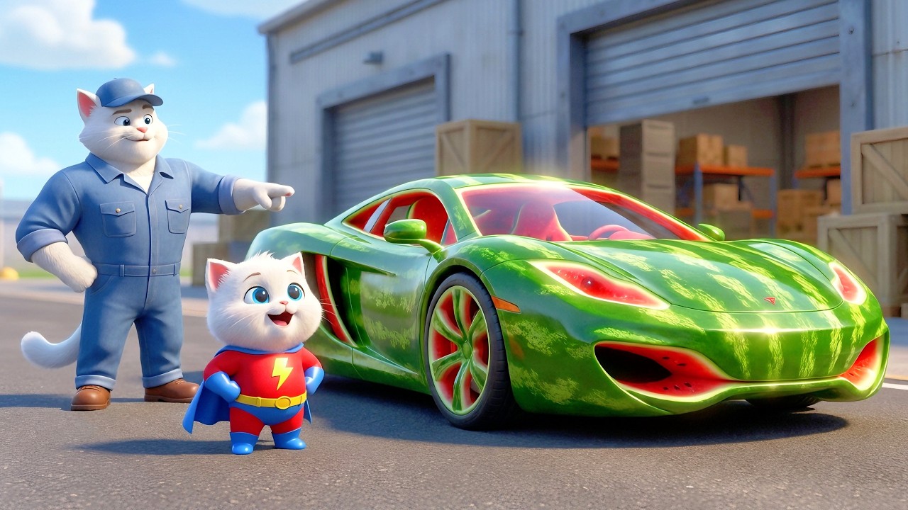 A Kitten Builds a Watermelon Car with His Dad 🍉🚗… Then THIS Happened 😱💔 #cat #catlovers #story
