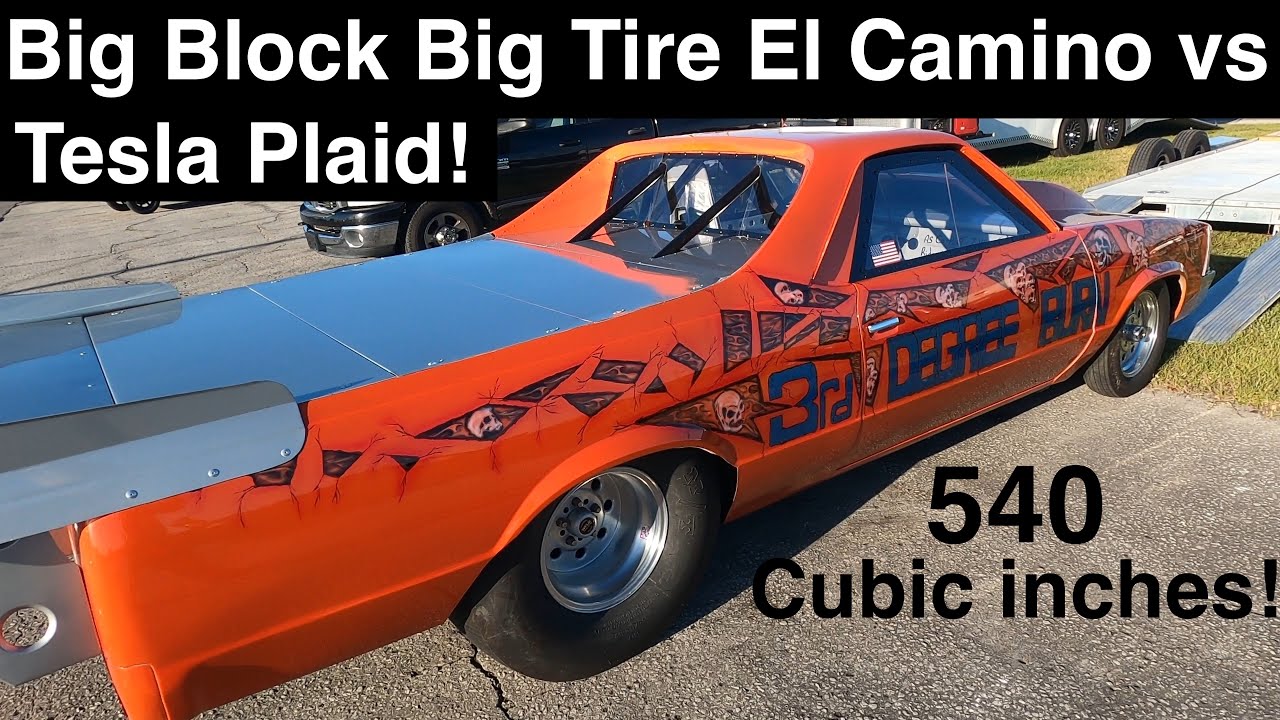 ‘Gutted’ Tesla Plaid Drags 540ci Big-Block Chevy El Camino, That’s a ...
