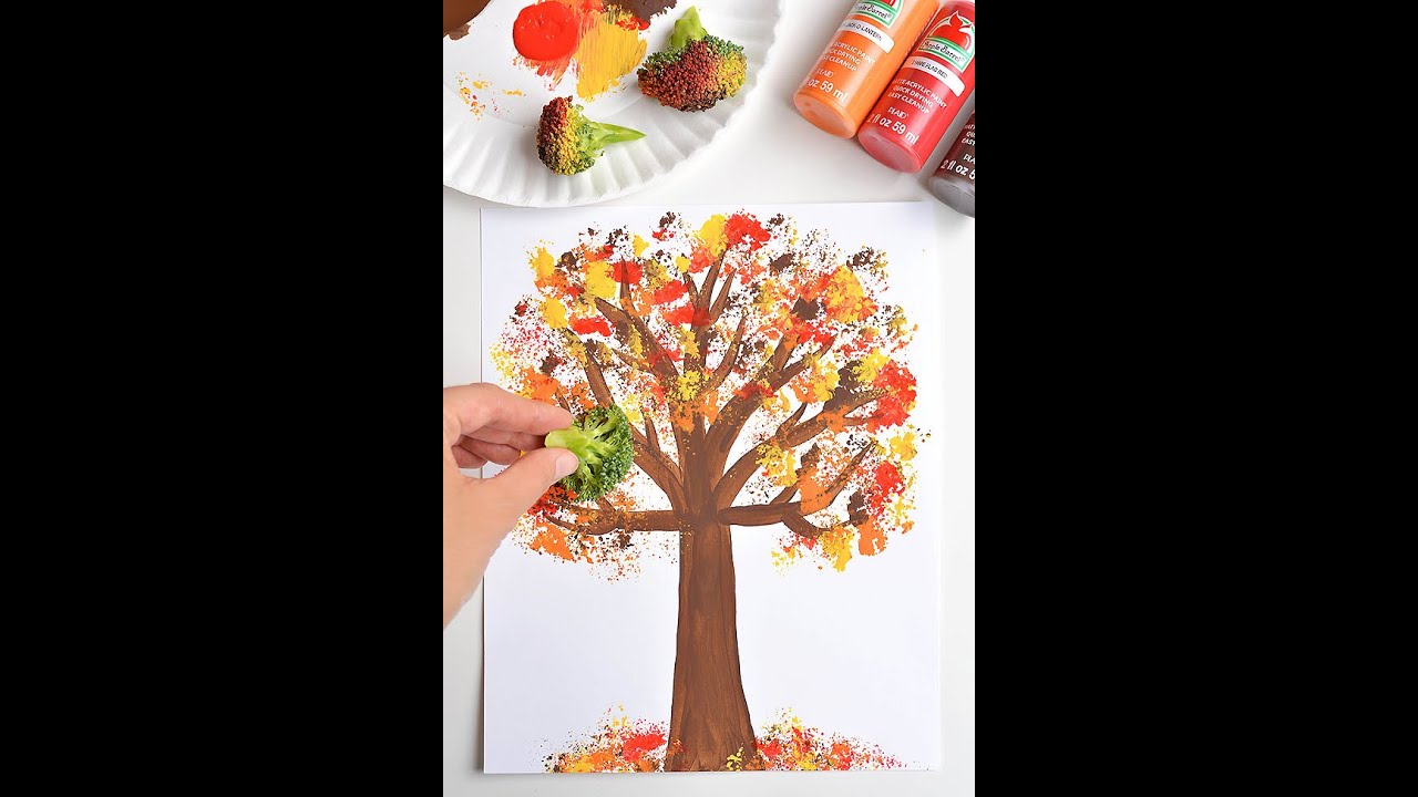 Broccoli Stamped Tree Painting
