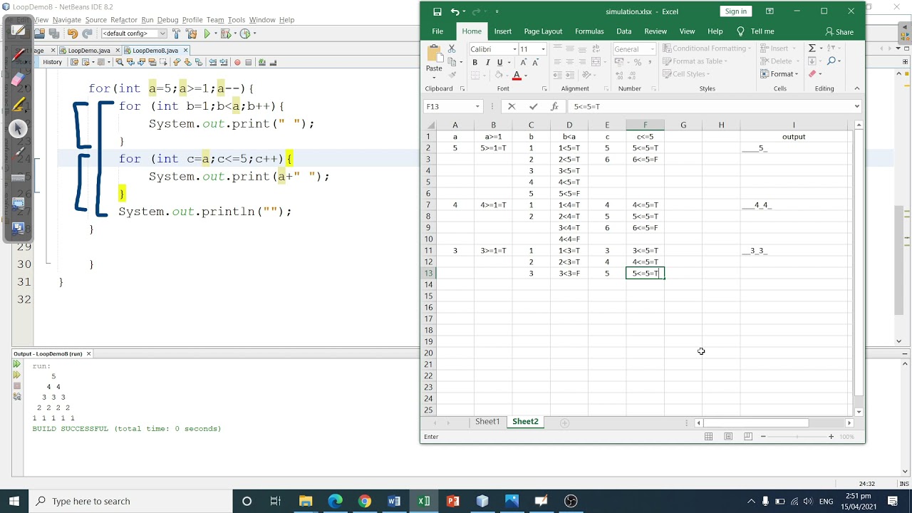 Nested Loop - Pattern Simulation Example 2 in Java