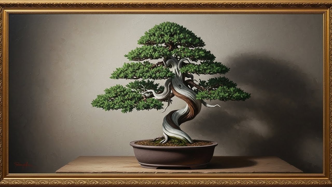 Frame TV Art with Music: Zen Bonsai Tree Art | Japanese Inspired Painting | Calming Meditative Music