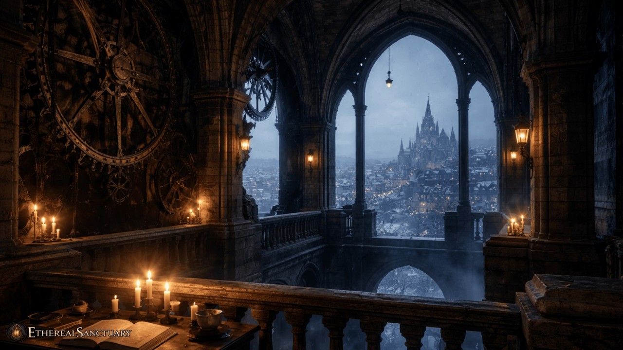 Alone in a Gothic Clocktower Sanctuary | Dark Academia Piano Ambience | Sleep & Study | 4 Hours | 4K