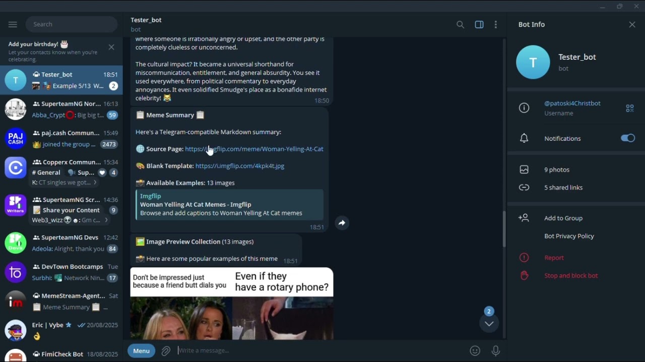 MemeStream-Agent Telegrm Bot. Imgflip