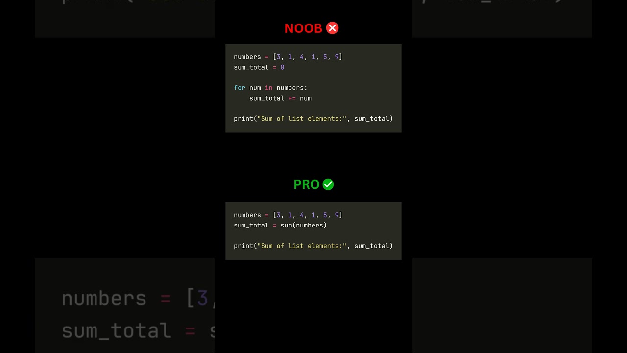 Python Code Comparison: Sum of List Elements - Loop vs Built-in Function #Python #CodingTips