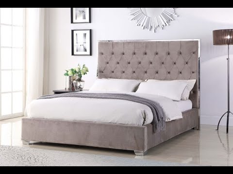 Prague Grey Velvet Bed Button Tufted