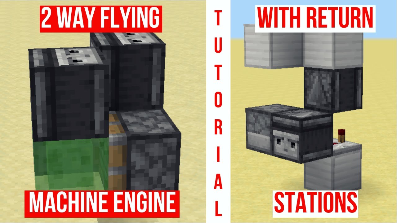 Simple 2 Way Flying Machine Engine / With Return Stations / Minecraft Tutorial