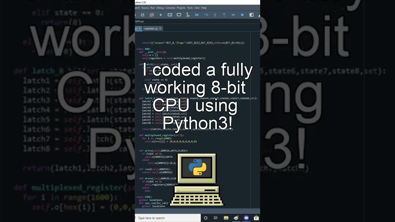 I coded a fully working 8-bit CPU using python3!  #shorts