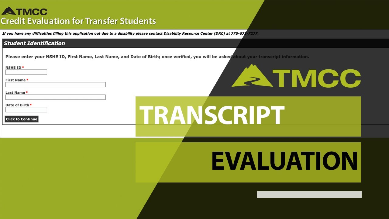 Transcript Evaluation Request at TMCC