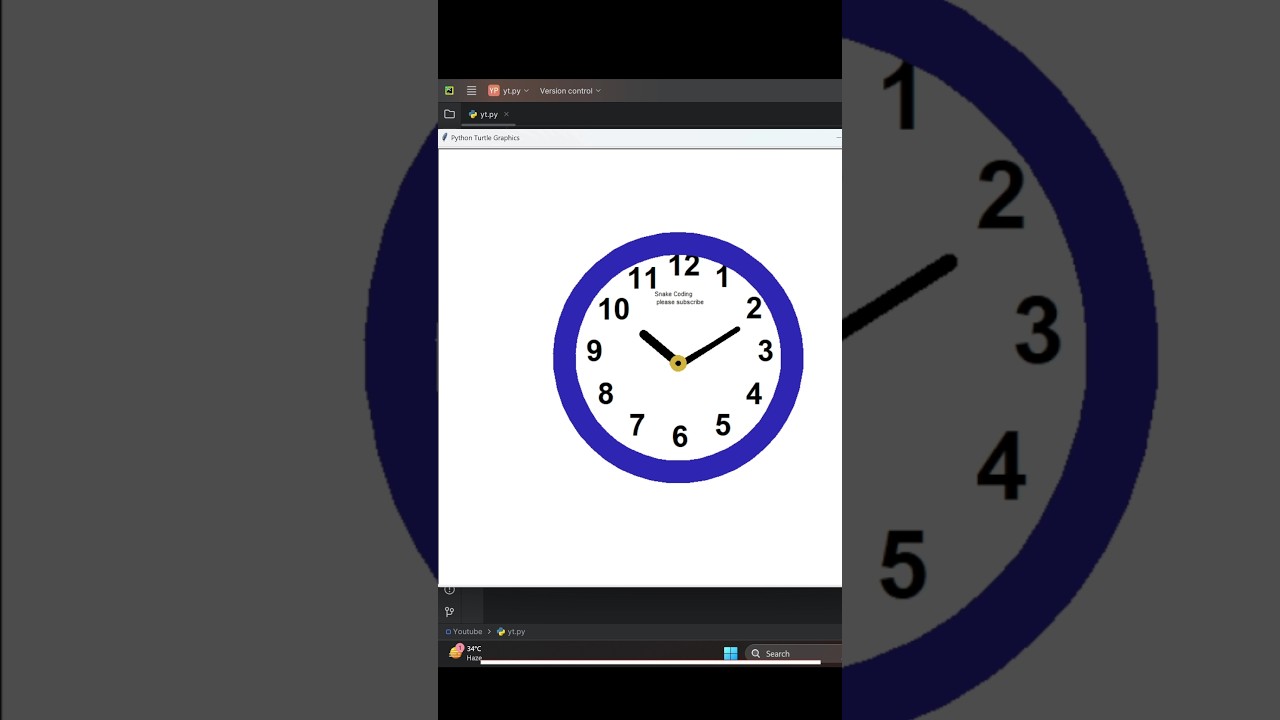 Python Turtle Wall Clock Design | Analog Clock Design (No Talking) #snake coding