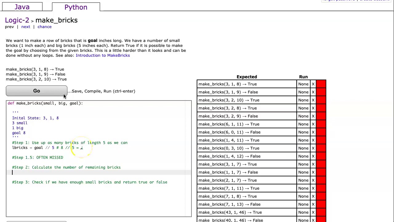 Codingbat - make_bricks (Python)