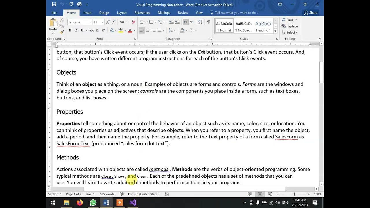 Visual Programming Lecture 1 Object Model Part 1 28 Feb 23