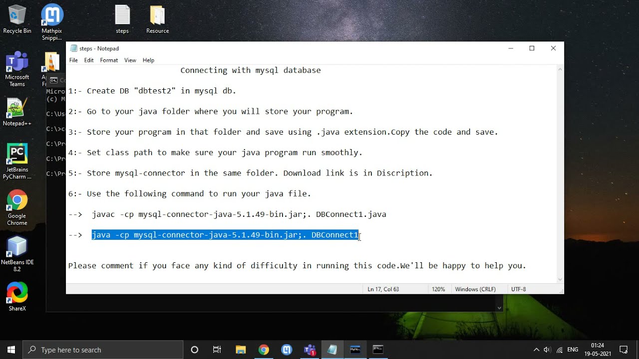 MySql Database with java using notepad and cmd.