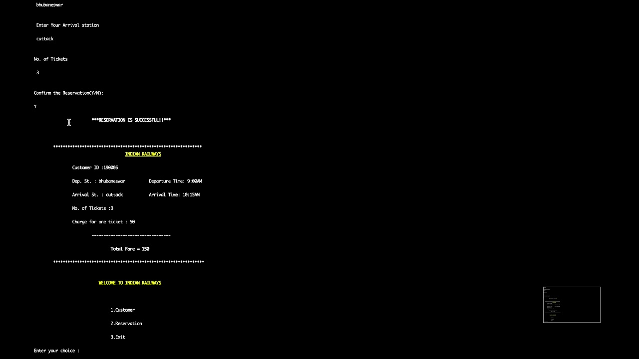C++ implementation of Indian Railways Reservation System
