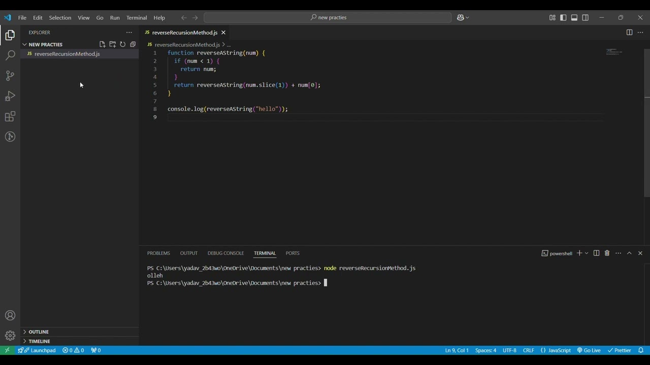 using recursion method reverse a string in javascript