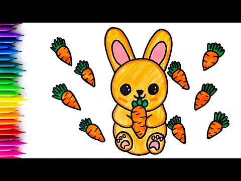 How To Draw Easter Bunny with Carrots 🥕 | Easter Bunny Drawing | Easter Bunny
