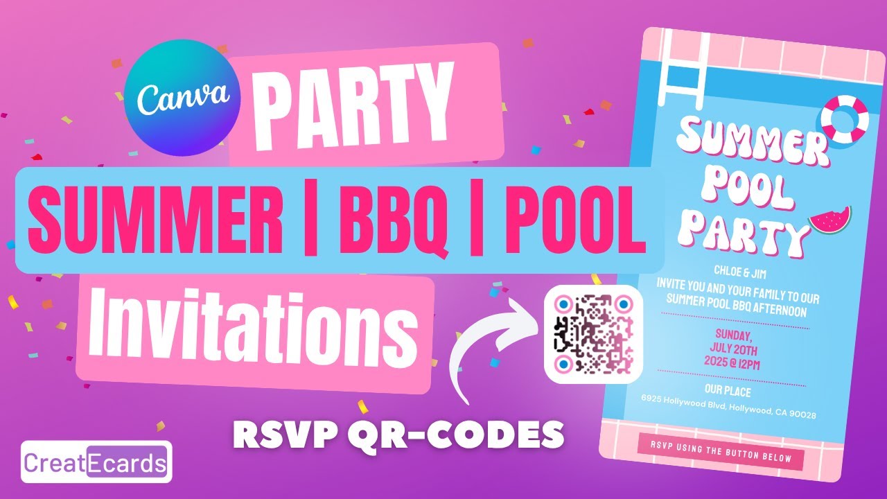 How to Create Pool Party Invitations with Canva + Online RSVPs (Perfect for Summer | BBQ Events)