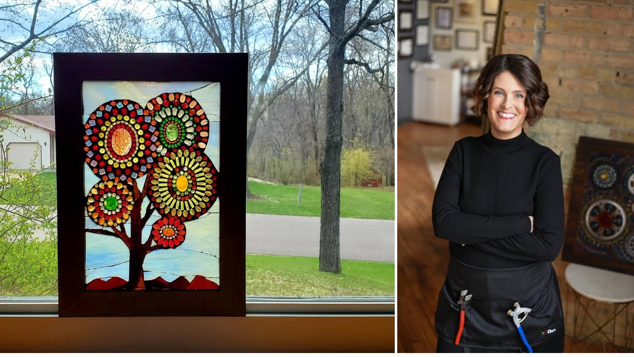 Kristin Dieng Art - Small Stained Glass Beaded Autumn Tree