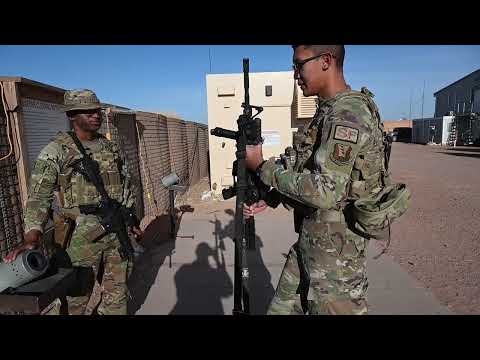 U.S. Air Force Security Forces Cops Conduct Clearing weapons (M4A1 & M18) and Driving Humvee (HMMWV)