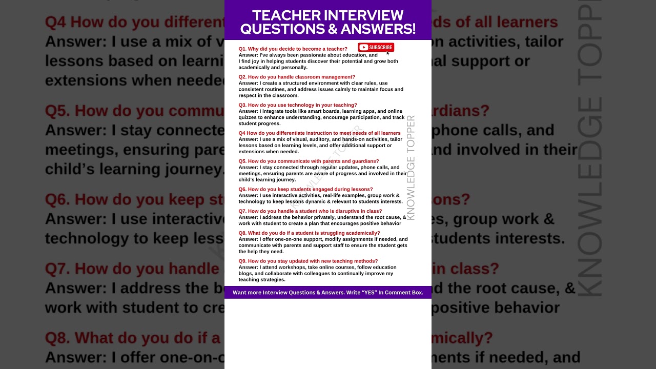 Teacher Interview Questions and Answers | Teaching interview Questions and  Answers