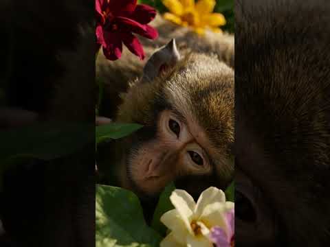 Peaceful Monkey Amidst Flowers
