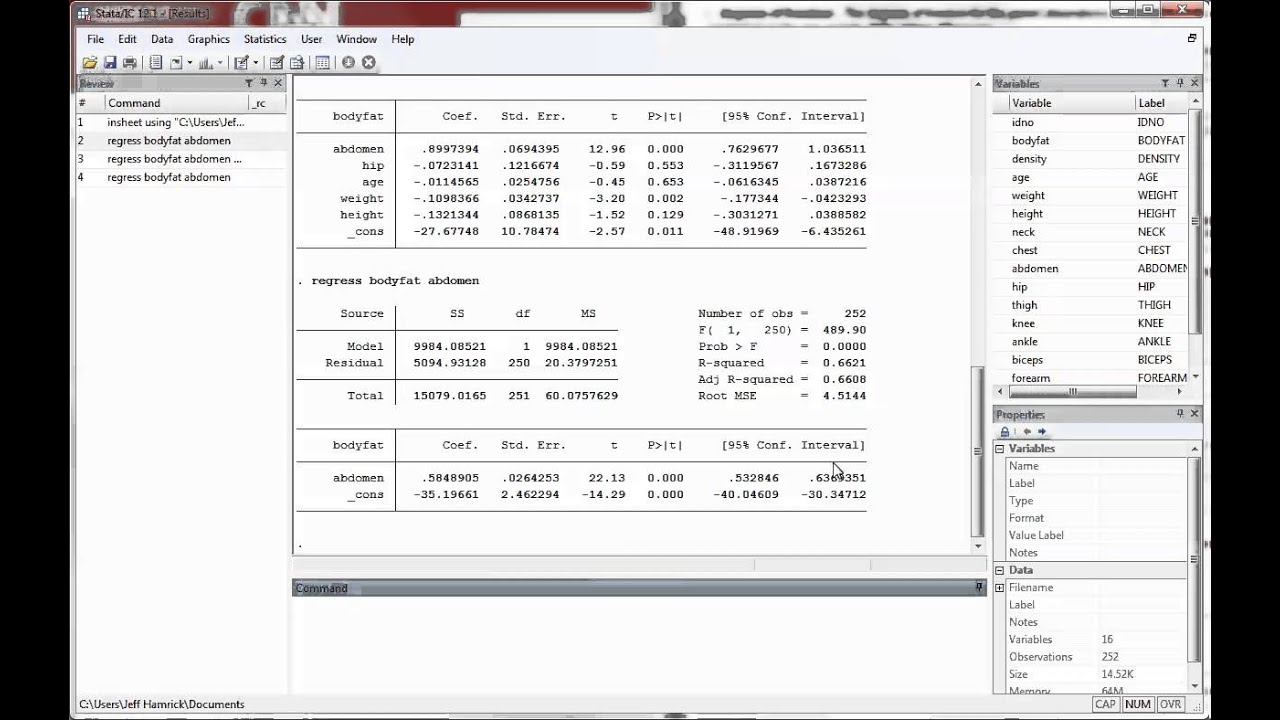 Fitting a Simple or Multiple Linear Regression Model in Stata
