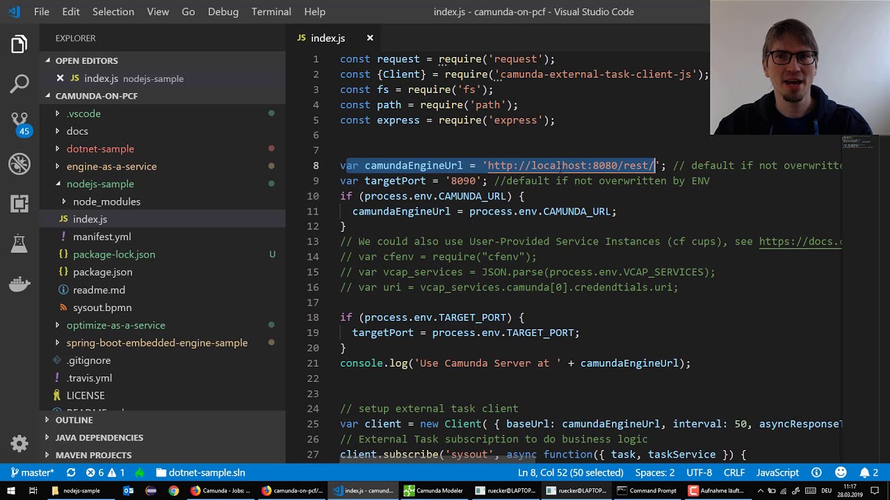 How to run Camunda on PCF -  Apprach 1:  Camunda as a service + NodeJS