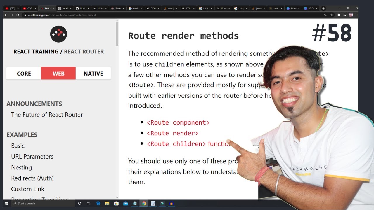 React Route Render Method | Difference between Render and Component Prop on React Router in Hindi