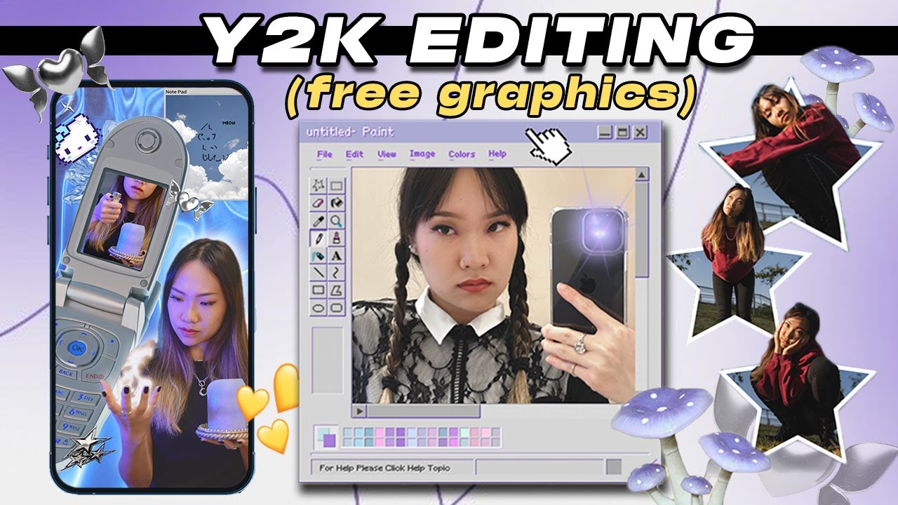 Y2K style edits with FREE graphics to make your photos cooler- creative editing tips & tricks