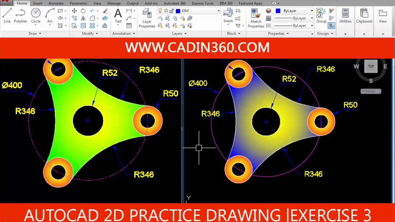 AUTOCAD 2D PRACTICE DRAWING | EXERCISE 3 | BASIC TUTORIAL FOR BEGINNERS