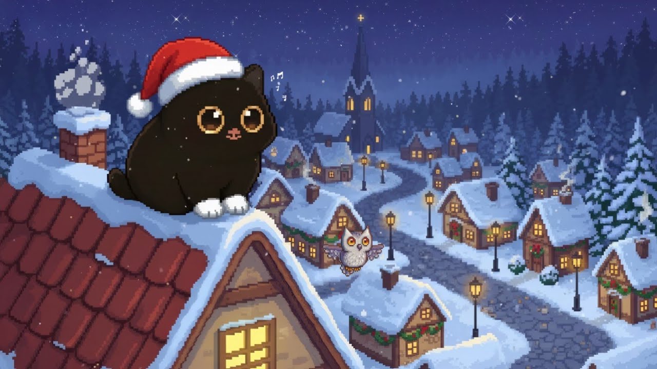 Pixel Cat's Christmas Eve 🎄 Cozy Lofi & Winter Ambience for Sleep/Study