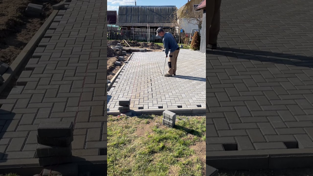 Fixing a helper's mistakes — easy way to level pavers ⚒️ #satisfying #hardscape #paving #diy