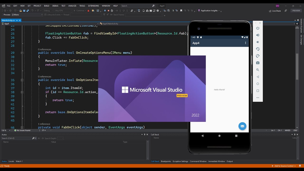 First Android App in Visual Studio 2022 | Visual Studio 2022 Preview