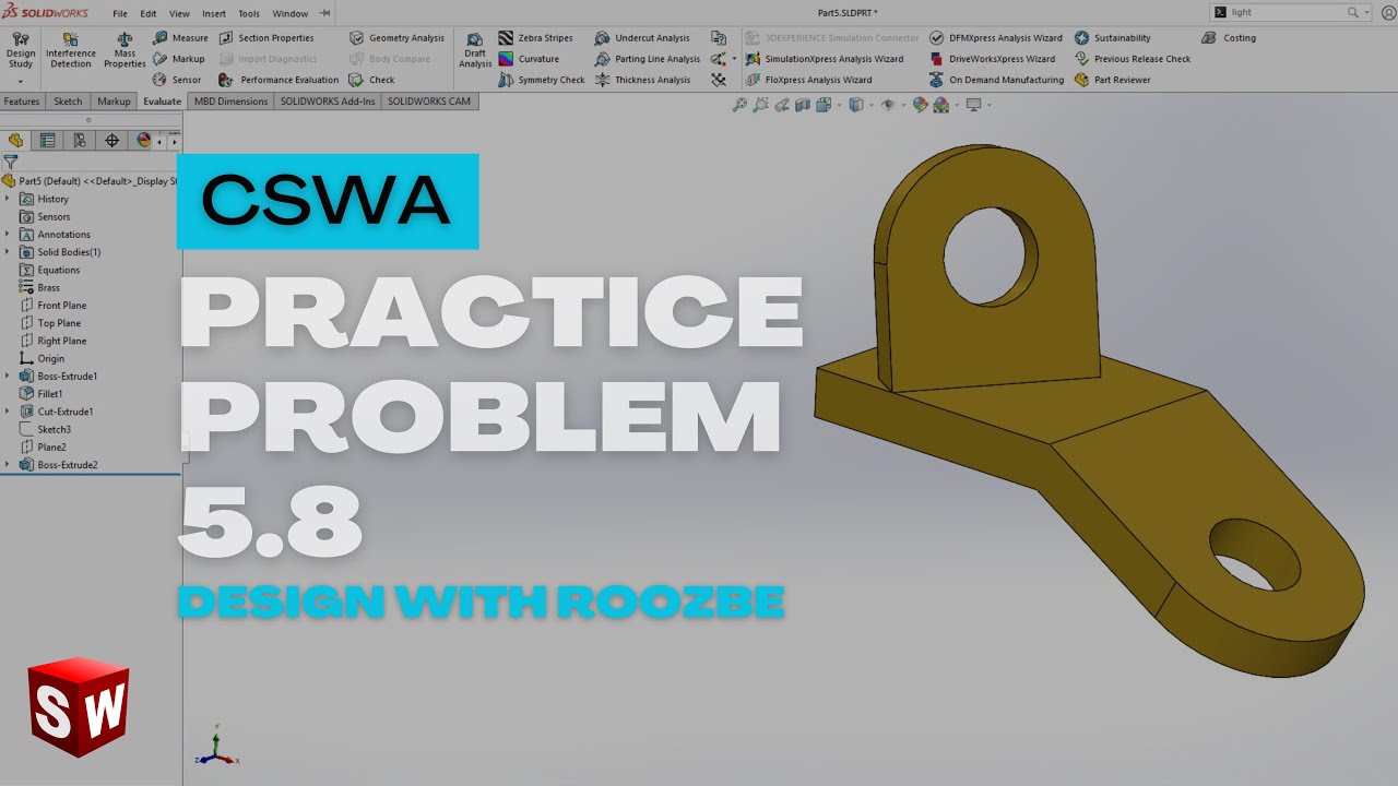 CSWA Practice Problem 5.8 Solution | SolidWorks Exam Guide