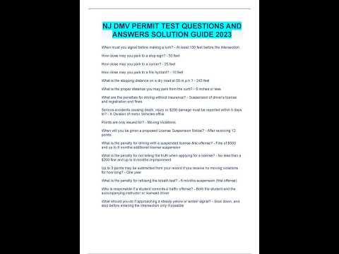 NJ DMV PERMIT TEST QUESTIONS AND ANSWERS SOLUTION GUIDE 2023