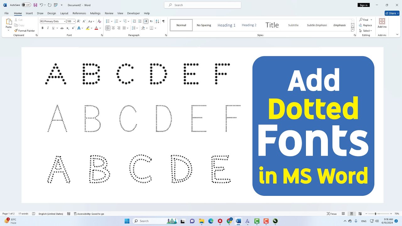 How to Add and Download Dotted Fonts in MS Word | Write Dotted Alphabetic in MS Word