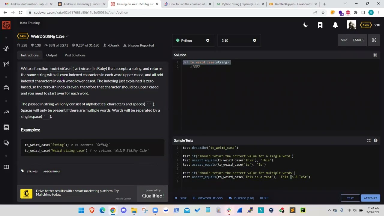 WeIrD StRiNg CaSe - CodeWars (6 kyu) - Python