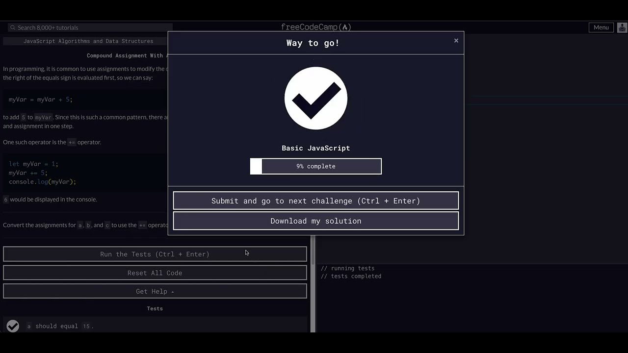 Compound Assignment With Augmented Addition- Free Code Camp Help - Basic Javascript - Algorithm Data