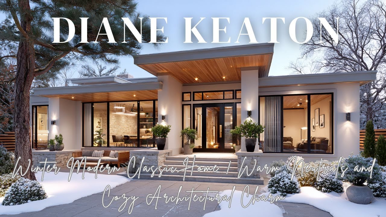 Diane Keaton Winter Modern Classic Home  Warm Neutrals and Cozy Architectural Charm