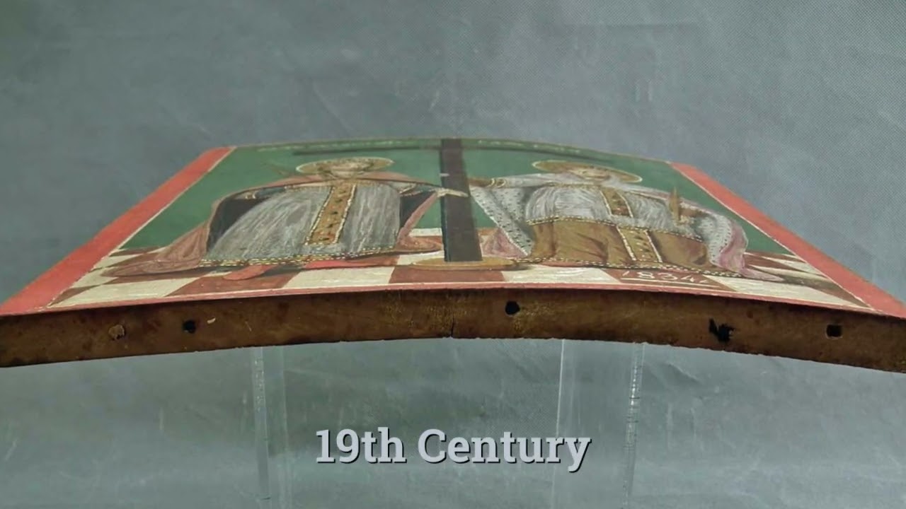 Antique Early 19th Century 1834 Greek Orthodox Icon of Saints Constantine and Helen with True Cross