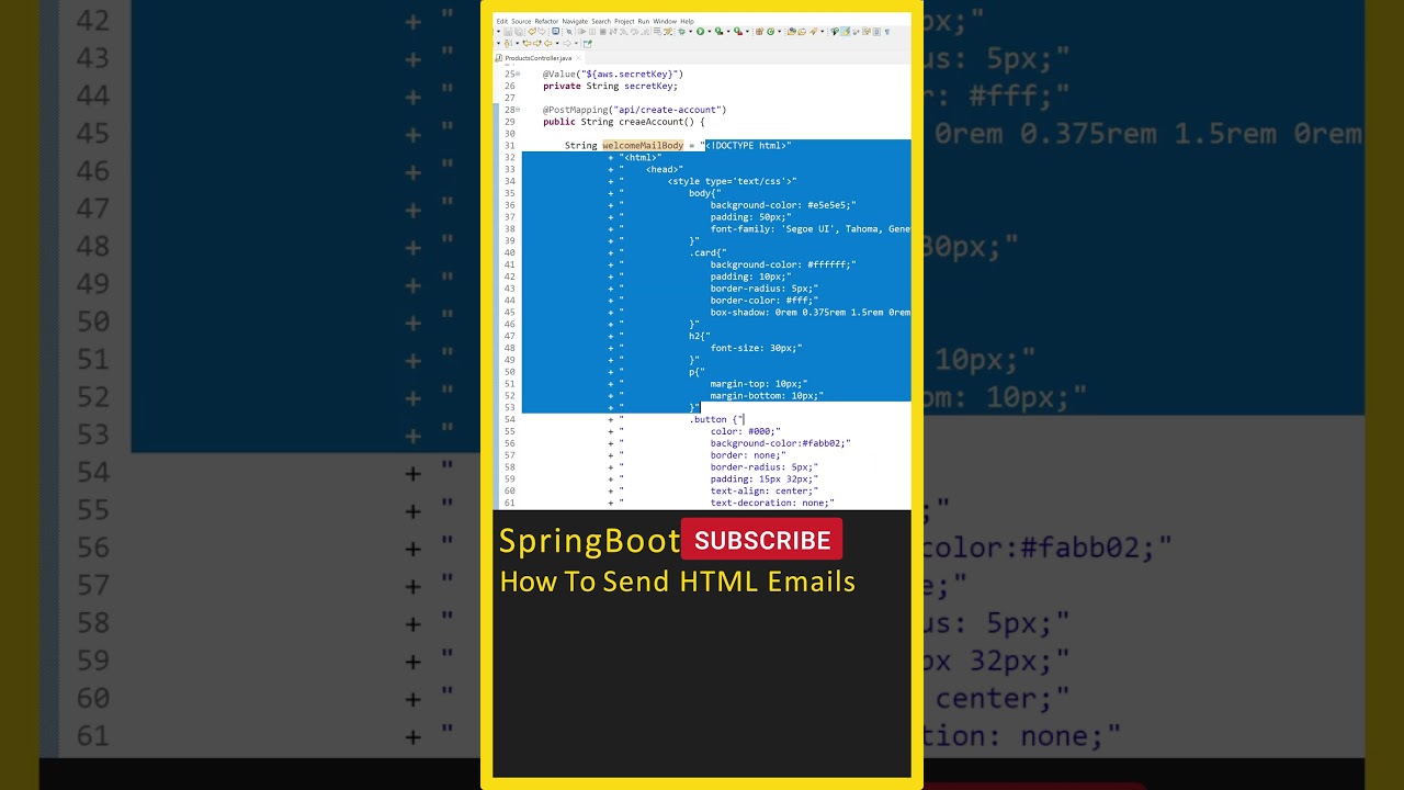 Java Spring Boot(Send HTML Emails) SpringBoot Tutorial,Java Tutorial In Telugu,Java Tutorial #shorts
