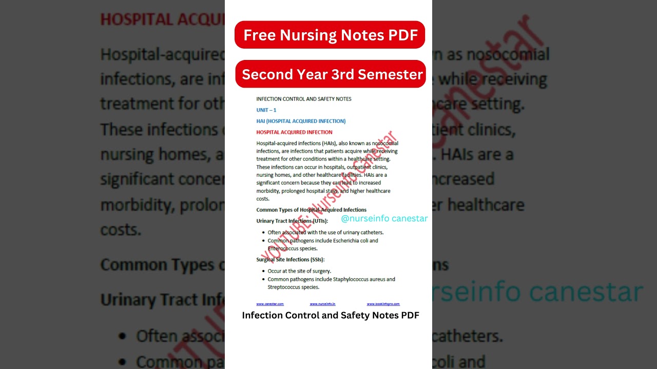 Free Infection Control and Safety Notes PDF for BSC Nursing Second Year 3rd Sem - See Description