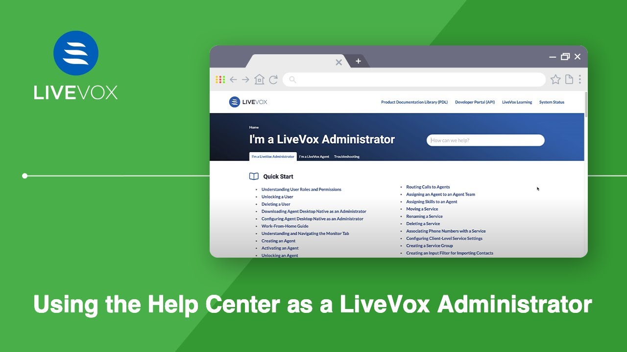 Using the Help Center as a LiveVox Administrator