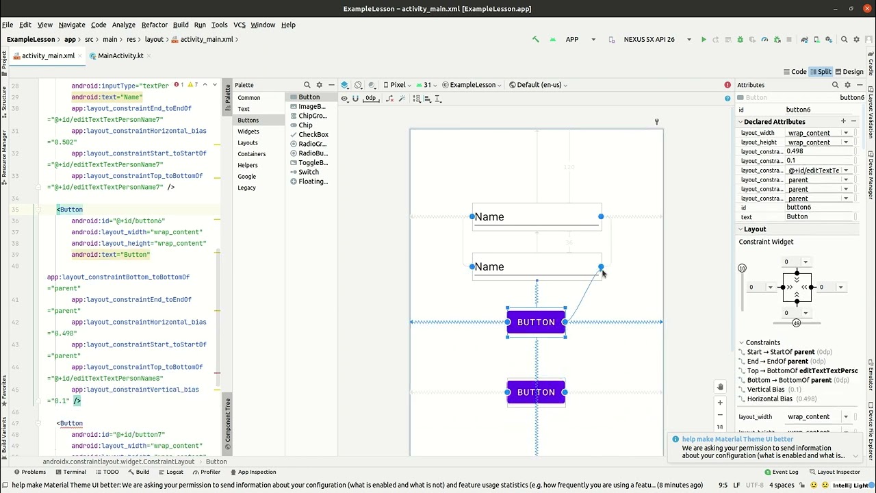 How to align components in Android Studio relative to each other using Constraint Layout