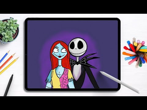 Coloring Sally & Jack Skellington, Nightmare Before Christmas Coloring Page