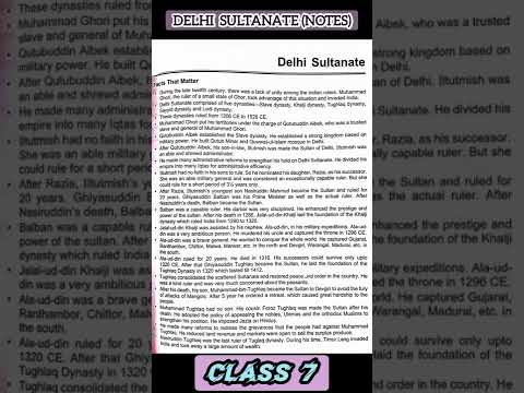 Delhi Sultanate Notes For Class 7 #shorts #viral #cbse #history