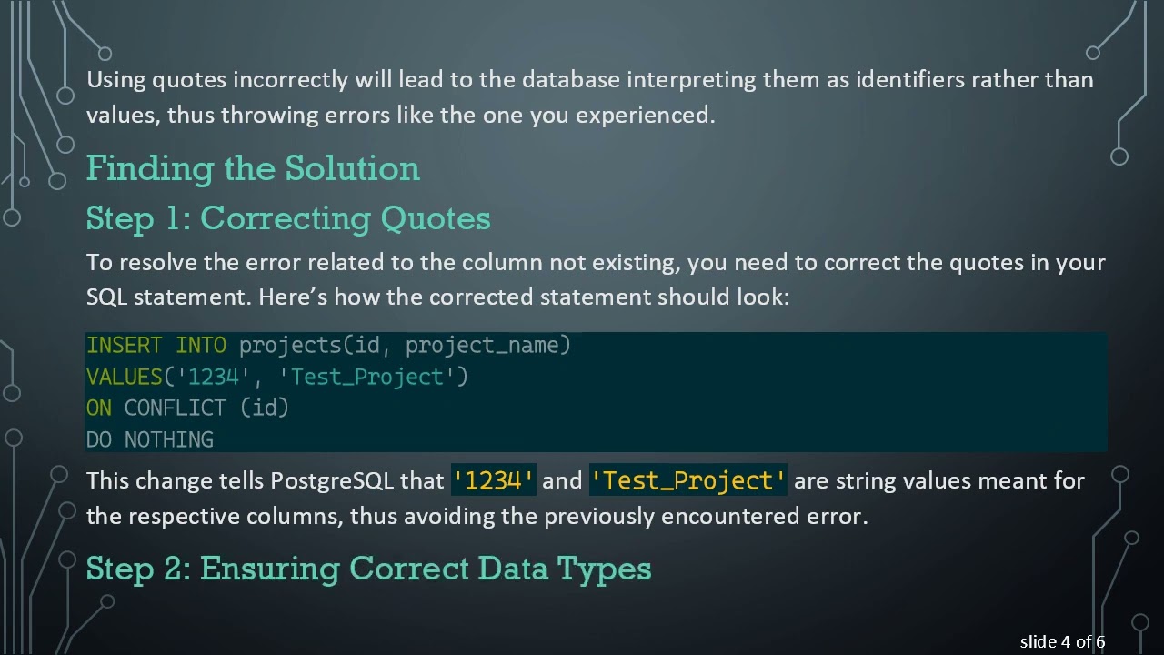 Resolving PostgreSQL ERROR: Column Does Not Exist When Inserting Data