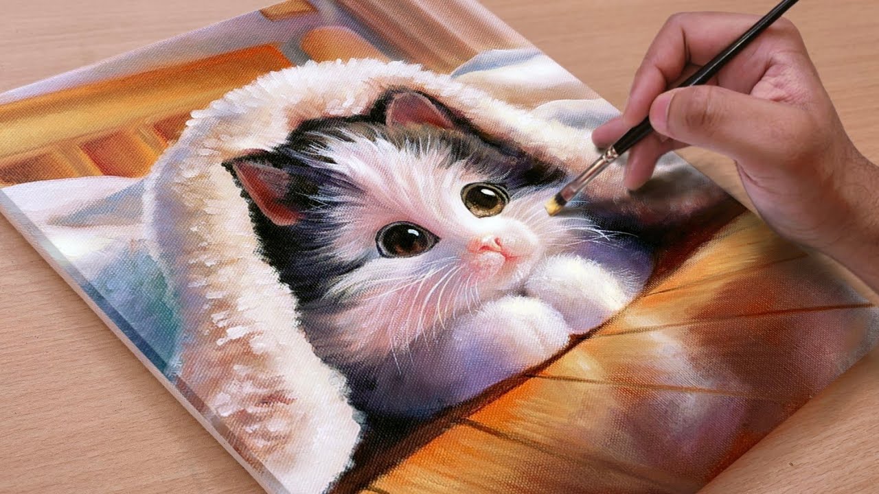 Painting a Cute Kitten 😸 / Acrylic Paintings / Art paintings